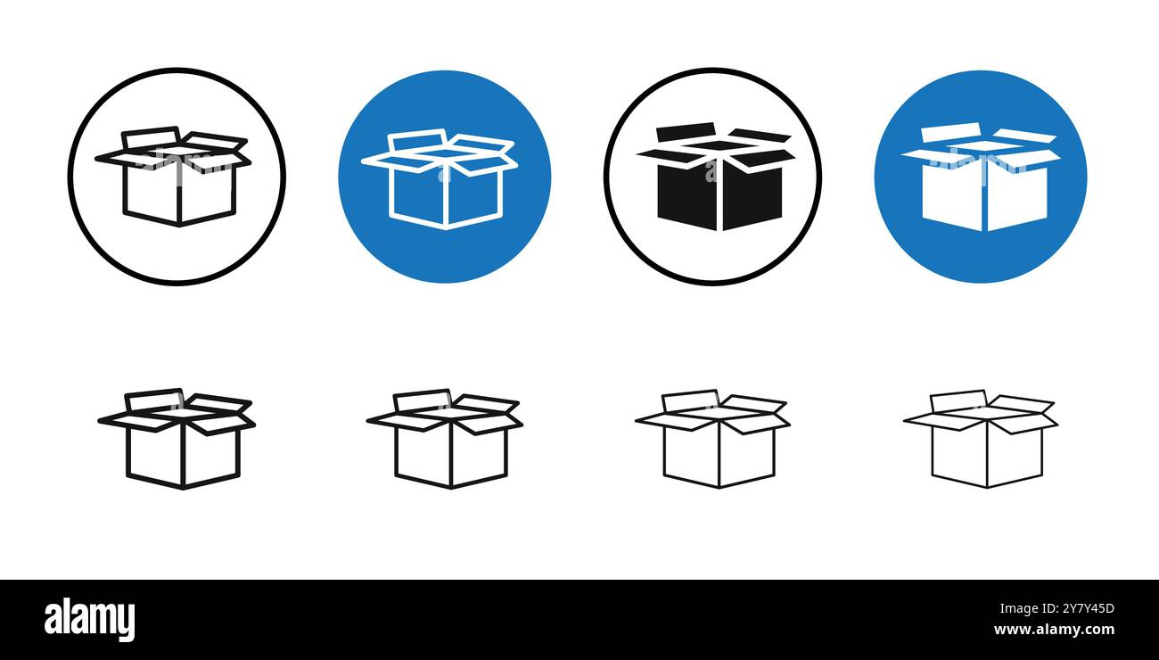 Open box icon Black line art vector in black and white outline set ...