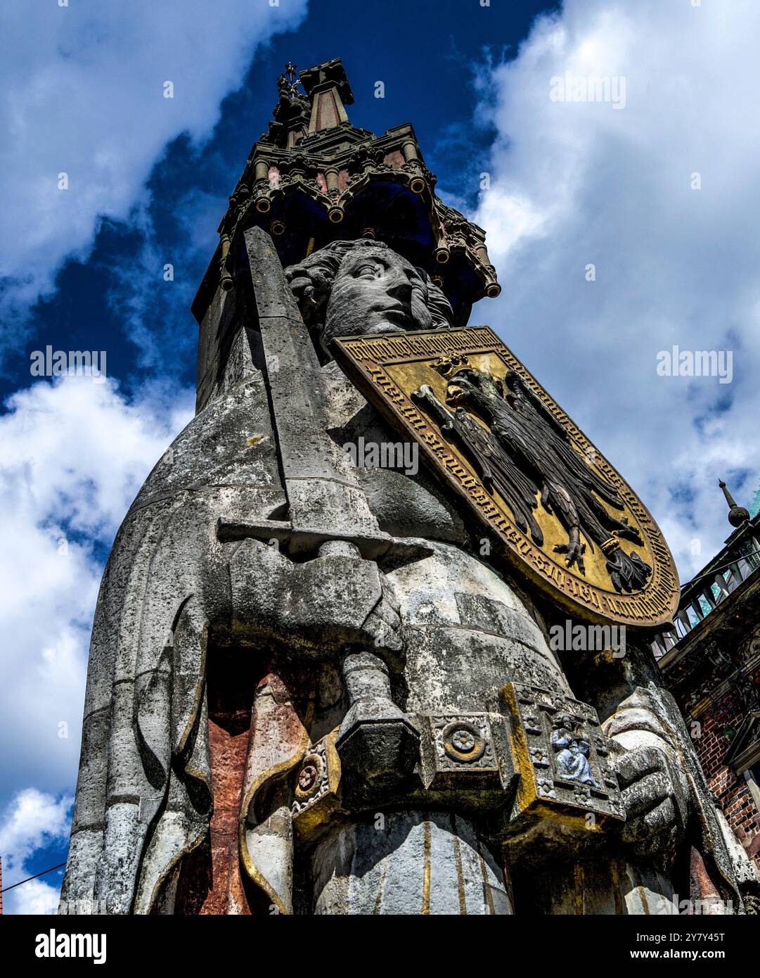 Roland statue in front of the town hall on the market square, Hanseatic ...