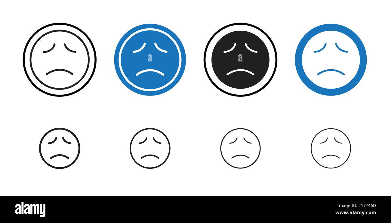 Sad icon Black line art vector in black and white outline set ...