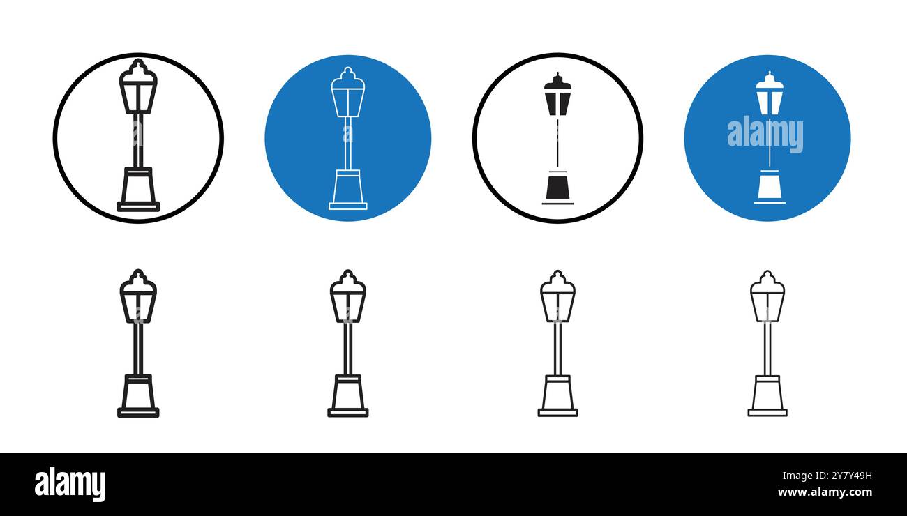 Street light icon Black line art vector in black and white outline set ...