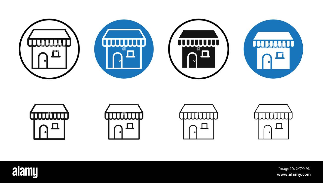 Shop icon Black line art vector in black and white outline set ...