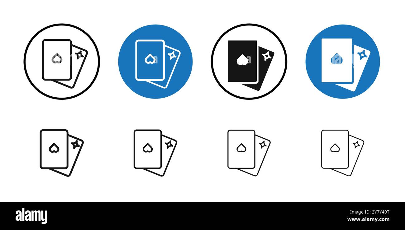 Playing cards icon Black line art vector in black and white outline set ...