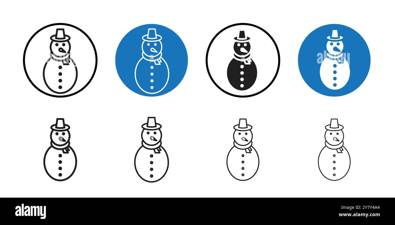 Snowman icon Black line art vector in black and white outline set ...