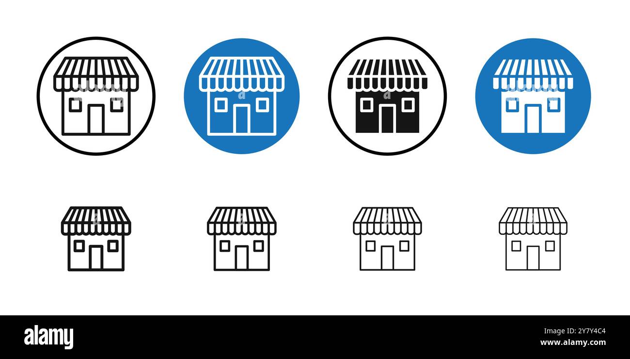 Store icon Black line art vector in black and white outline set ...