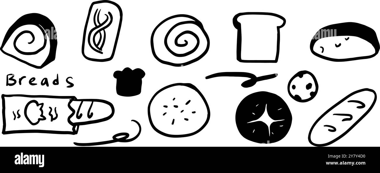Bread Doodle Set | hand-drawn doodles| bakery branding, food illustrations, menu designs | Two ...