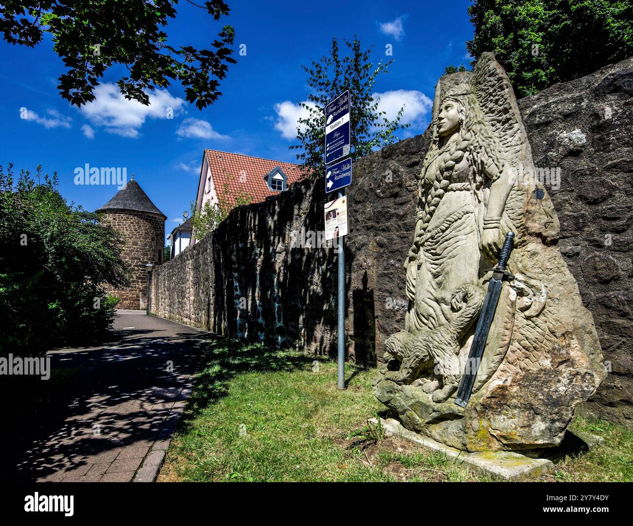 Frau Holle circular path, city wall, round tower, statue of goddess ...