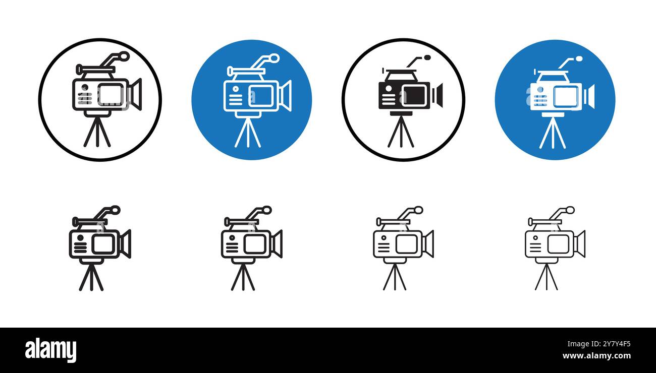 TV camera icon Black line art vector in black and white outline set ...