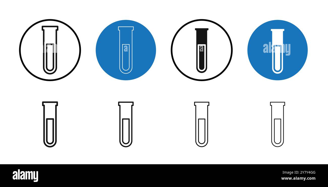 Test tube icon Black line art vector in black and white outline set ...