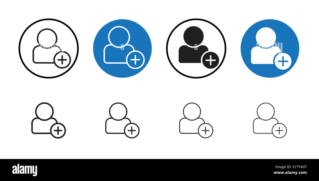 User add icon Black line art vector in black and white outline set ...