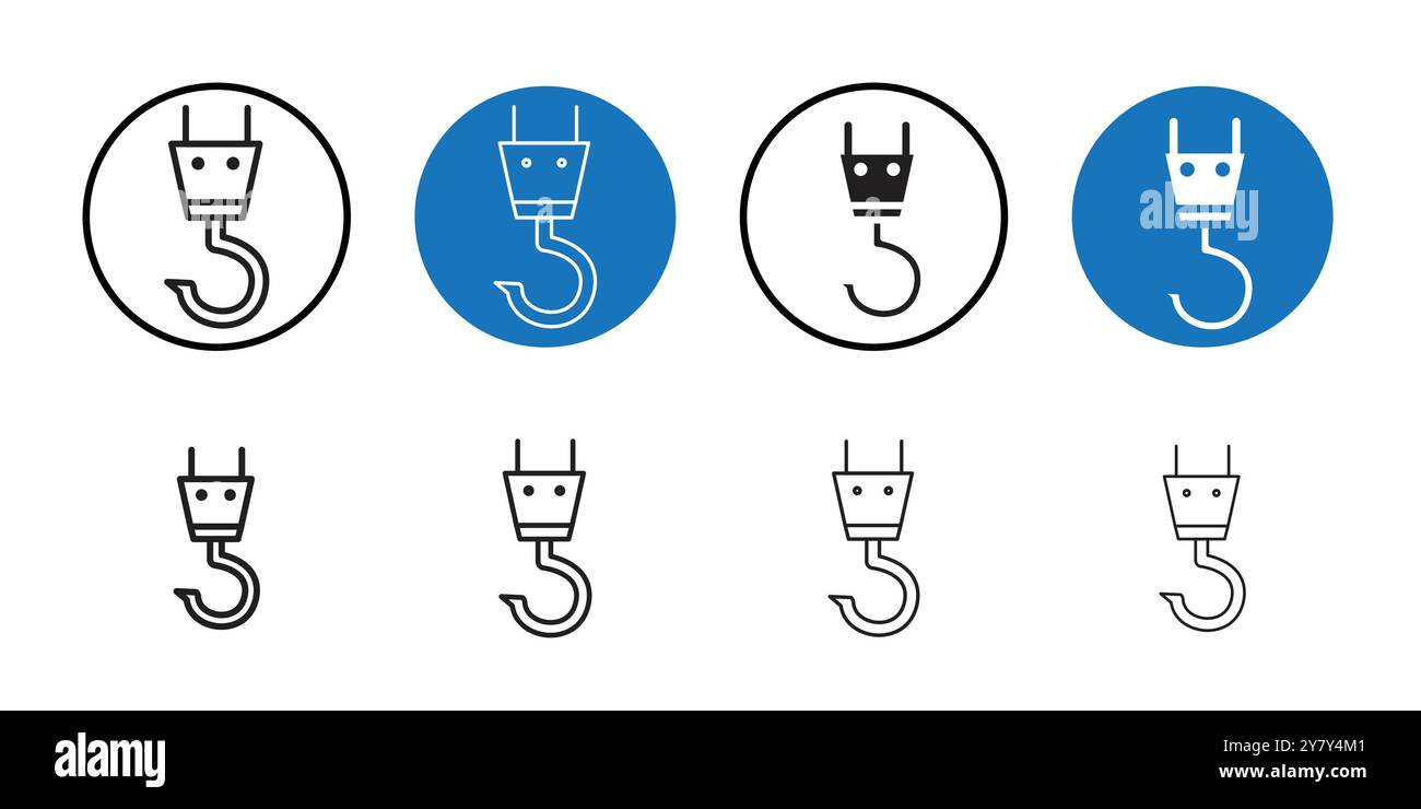 Winch hook icon Black line art vector in black and white outline set ...