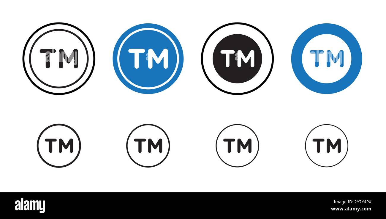 TM trademark icon Black line art vector in black and white outline set ...