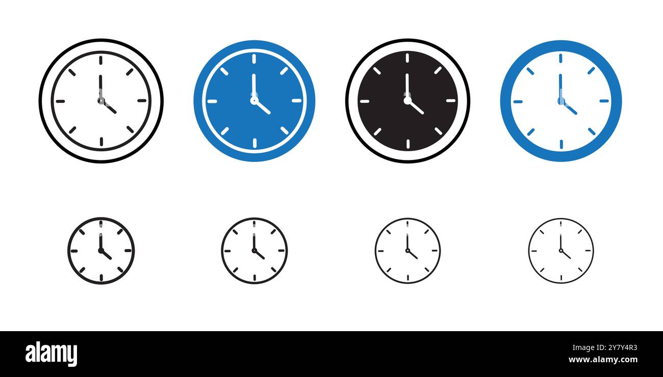 Time icon (2) Black line art vector in black and white outline set ...