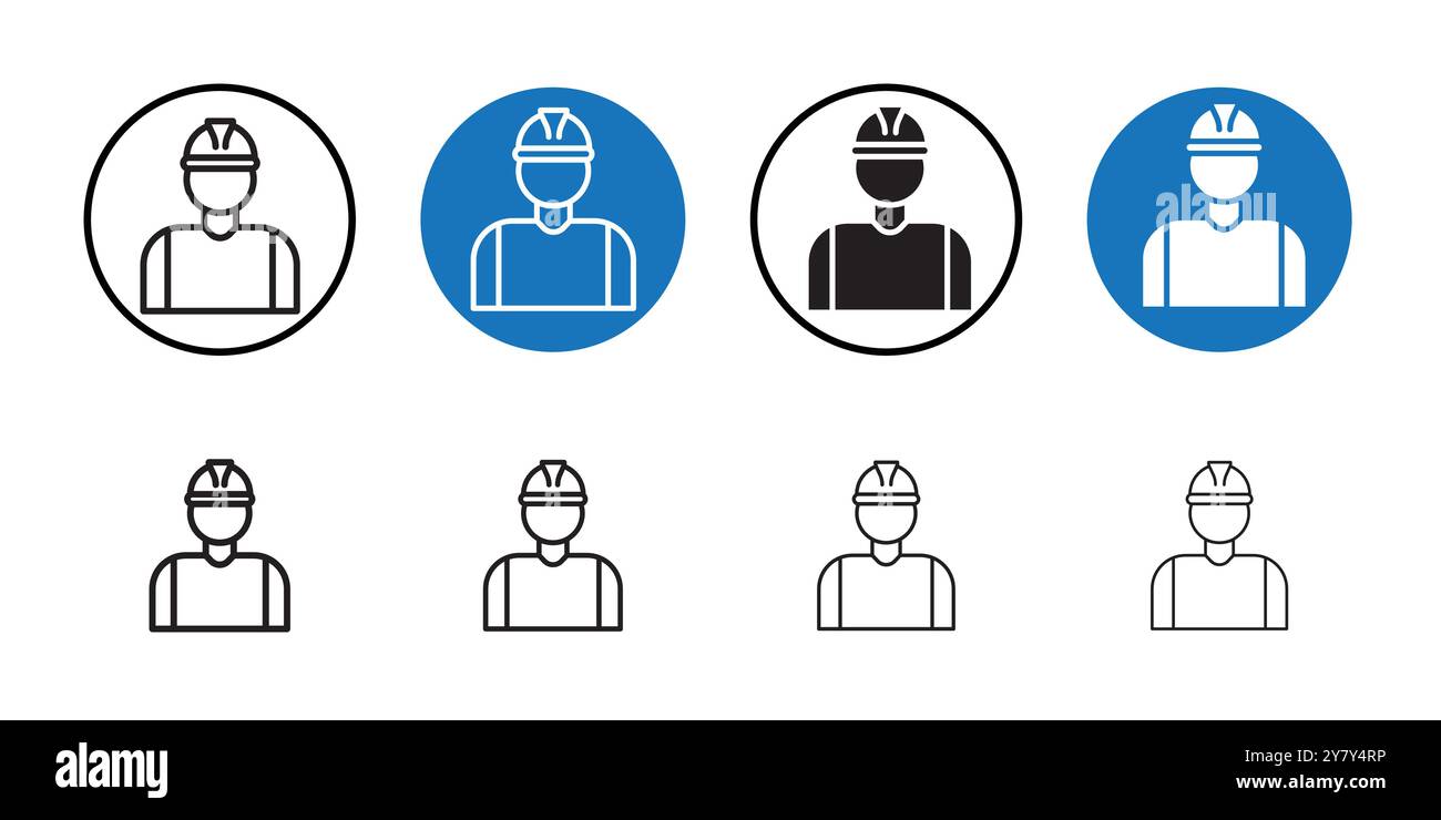 Worker icon Black line art vector in black and white outline set ...