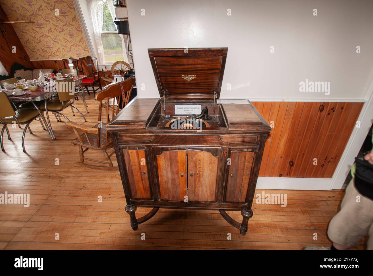 Victrola record player inside railway museum in Avondale, Newfoundland ...