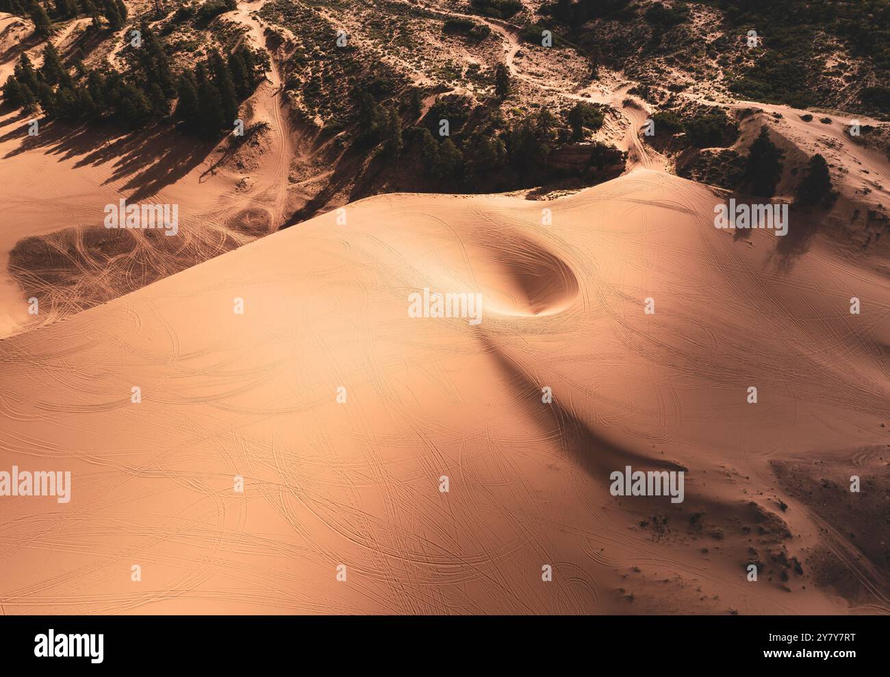 Aerial drone view of Coral Pink Sand Dunes in southern Utah, USA Stock ...