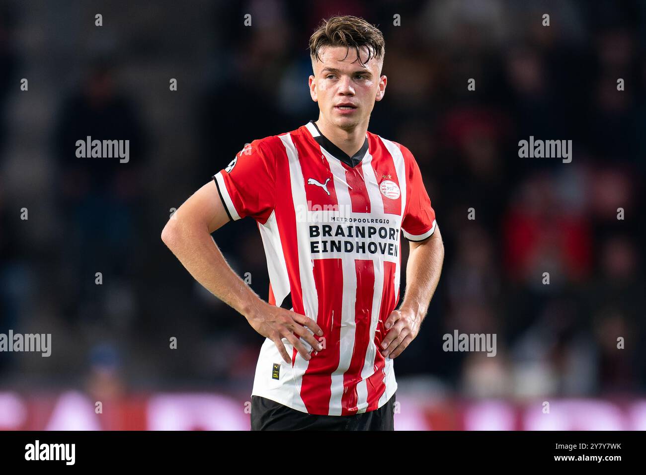 Eindhoven, Netherlands. 01st Oct, 2024. EINDHOVEN, NETHERLANDS - OCTOBER 1: Matteo Dams of PSV ...