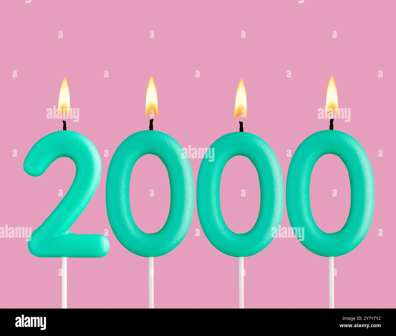 Birthday card with green number 2000 candle - Pastel pink background Stock Photo - Alamy
