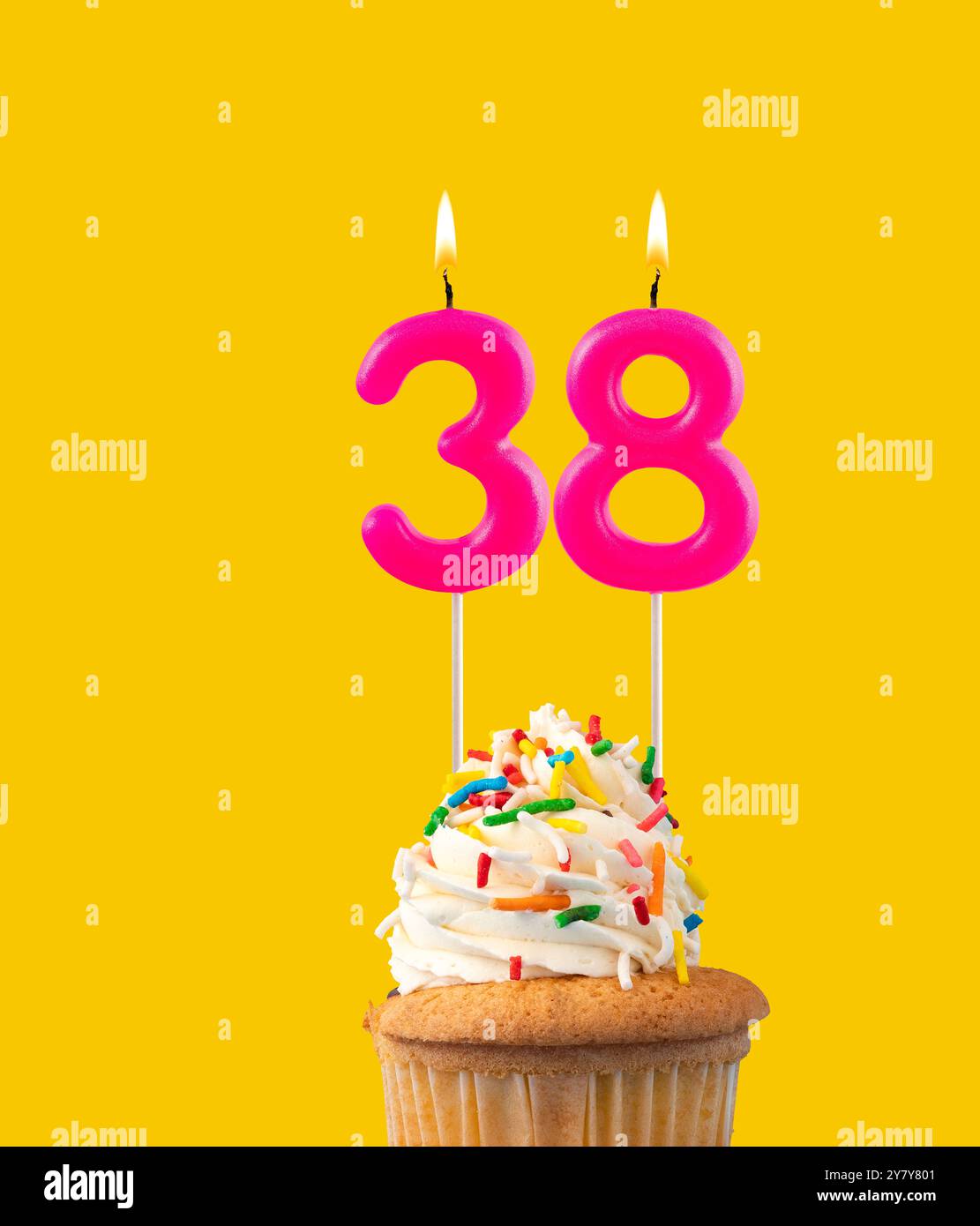 Number 38, Pink birthday candle - Cupcake birthday Stock Photo - Alamy