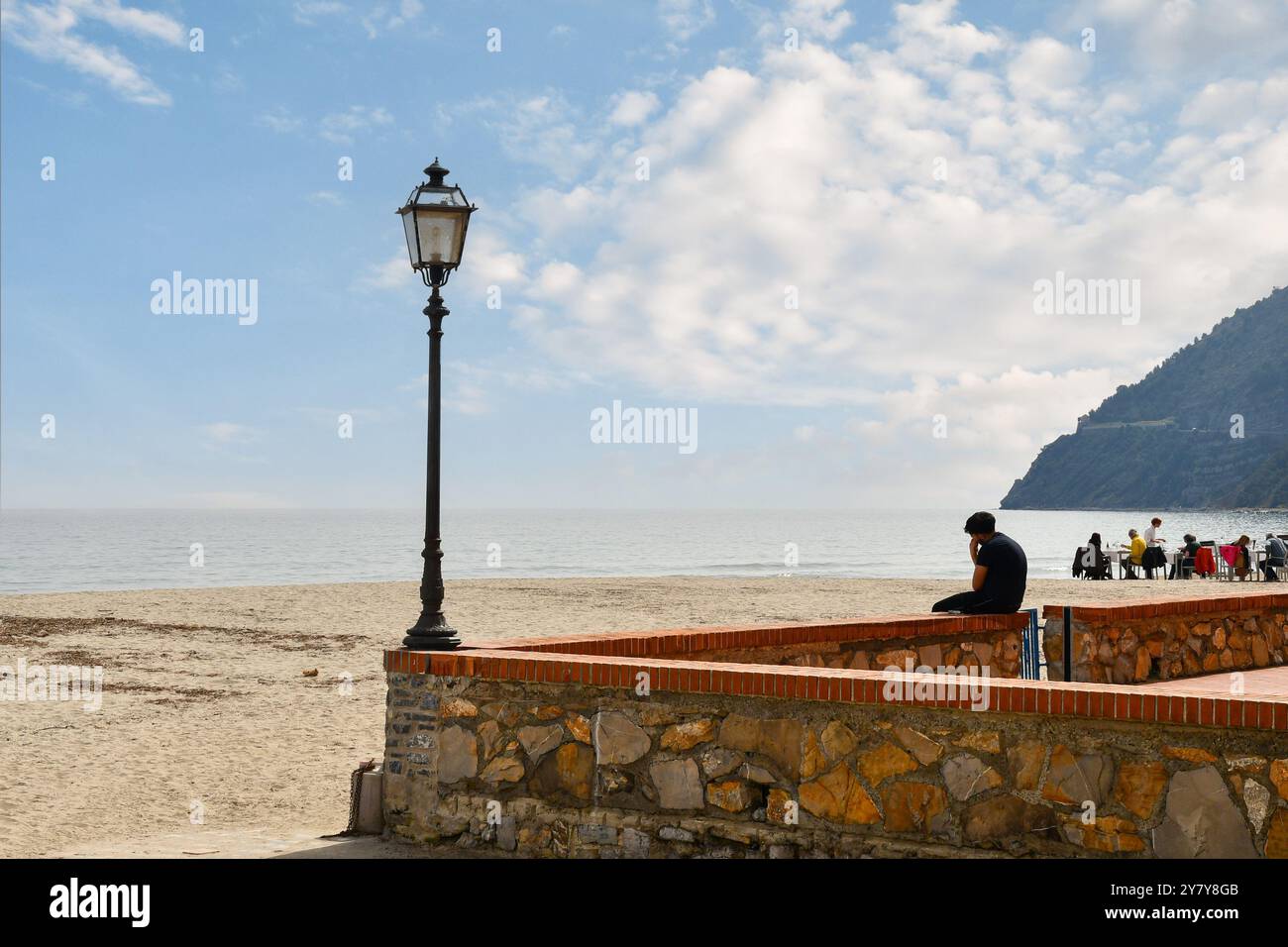 The beach of the old fishing village on the Italian Riviera with a ...