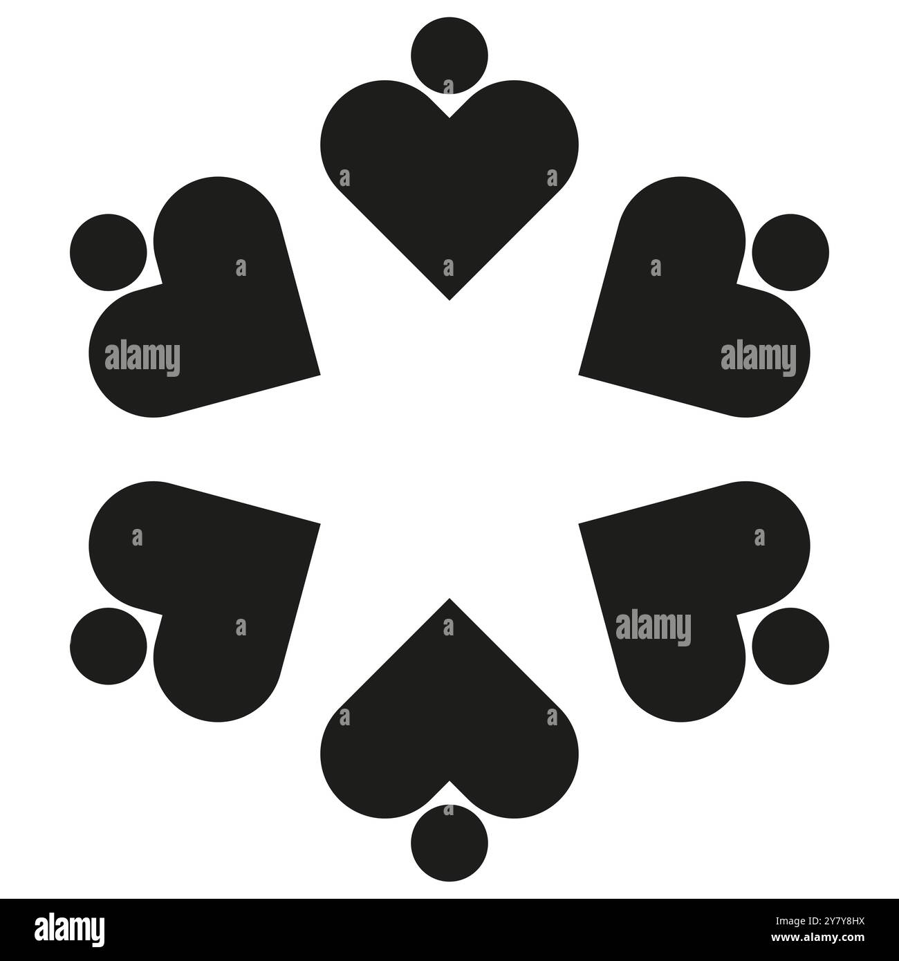 Heart shapes forming a star. Black geometric icon. Symmetrical vector ...