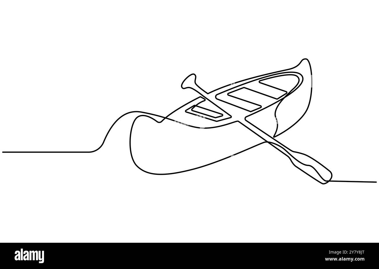 Single continuous line drawing canoe trails and rafting club with ...