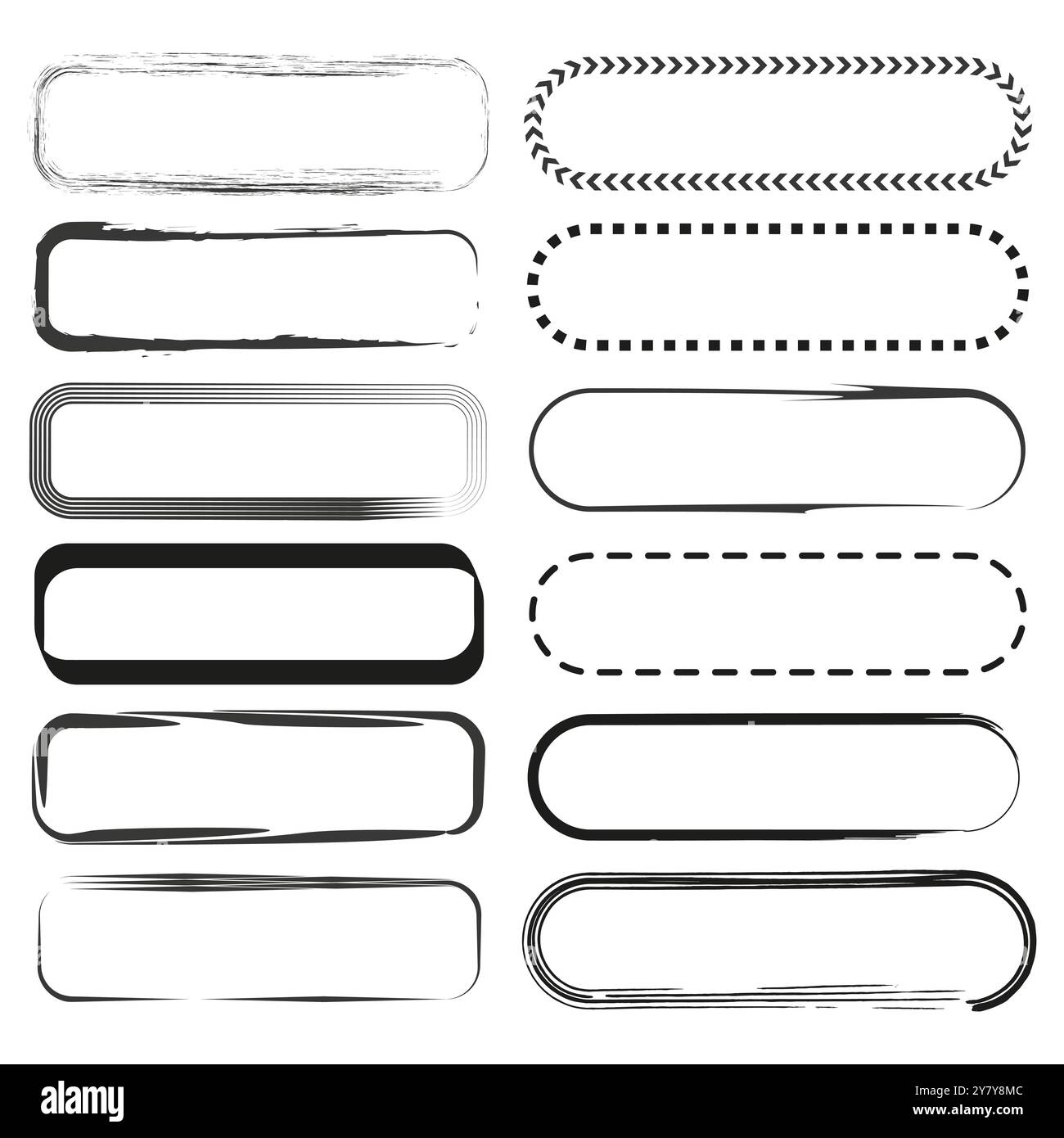 Hand drawn rectangle icons. Doodle border shapes. Rough geometric frames. Vector outline symbols ...