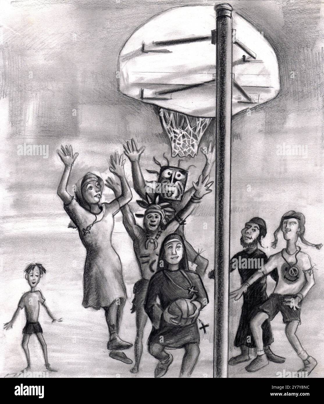 Diversity and faith based people in various fashion playing an outdoor ...