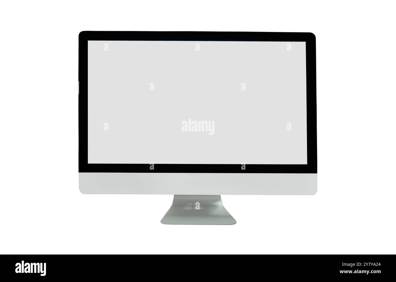 Computer display with blank white screen. Front view. Isolated on white ...