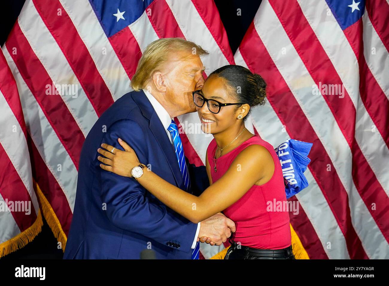Republican presidential nominee former President Donald Trump gives a ...