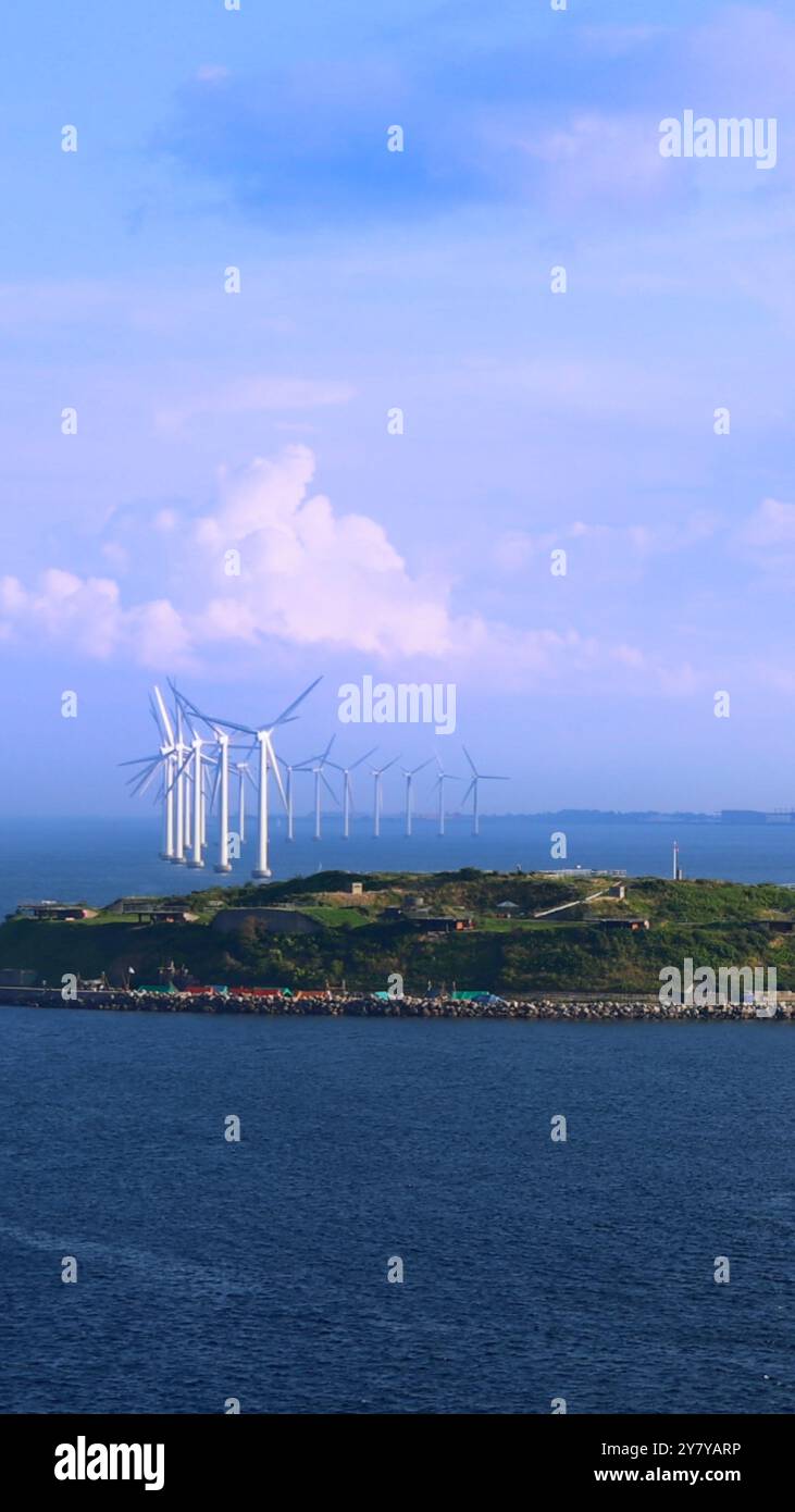 Renewable energy wind power plant and wind turbines along Denmark sea ...