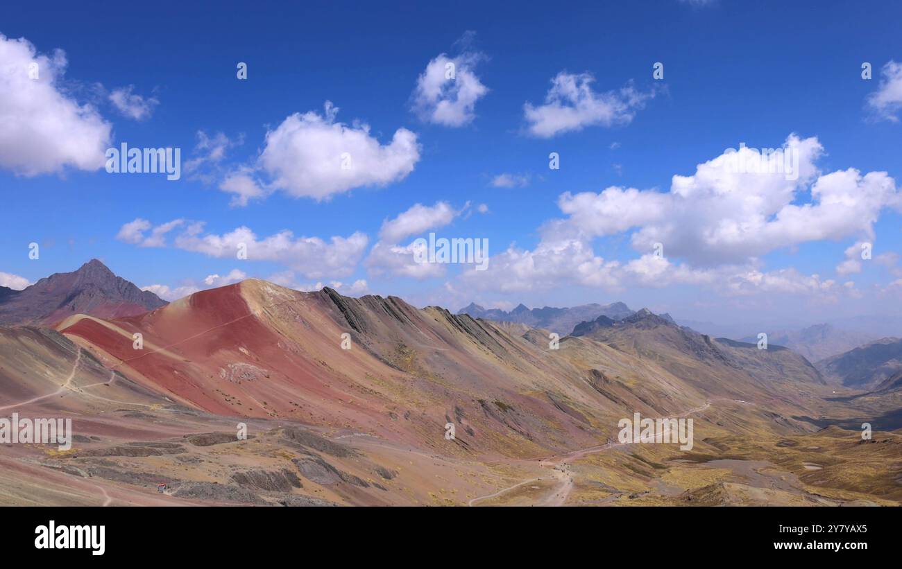 Peru, Cusco scenic landscape Rainbow mountain of 7 colors near Sacred ...