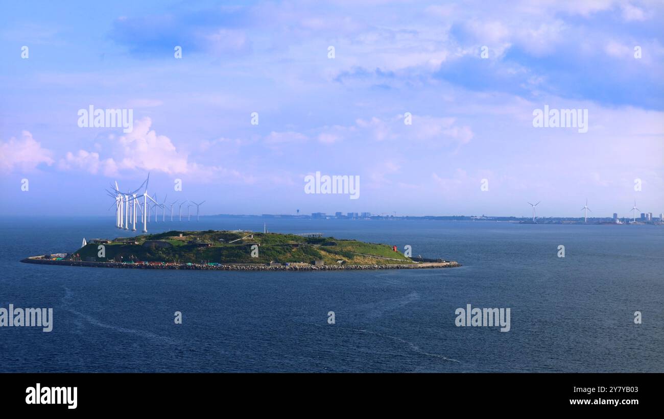 Renewable energy wind power plant and wind turbines along Denmark sea ...