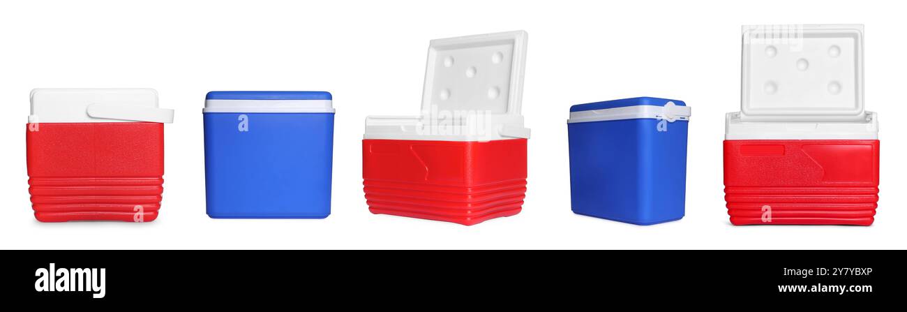 Different cool boxes isolated on white, set Stock Photo - Alamy
