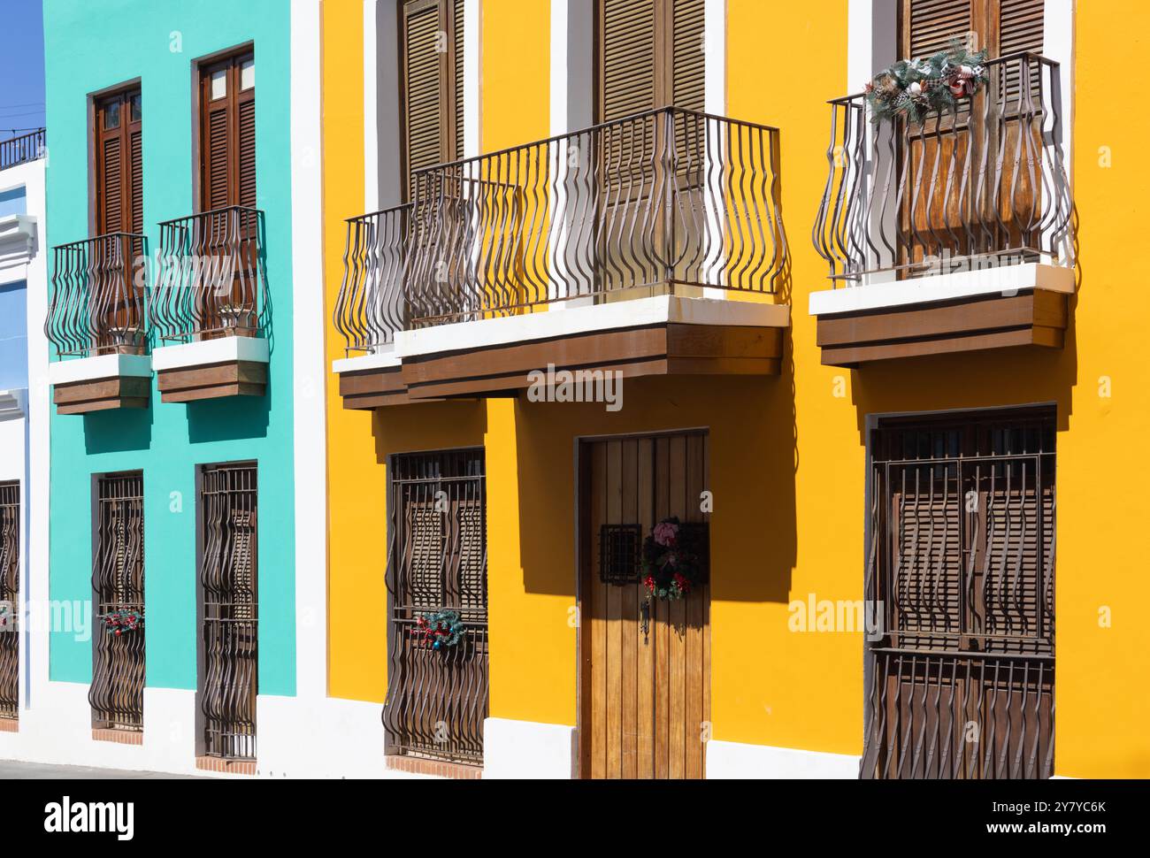 Puerto Rico, aerial view of San Juan colorful colonial historic center ...