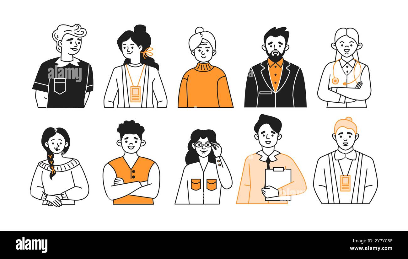 Various jobs people avatars doodle line illustration set Stock Vector ...
