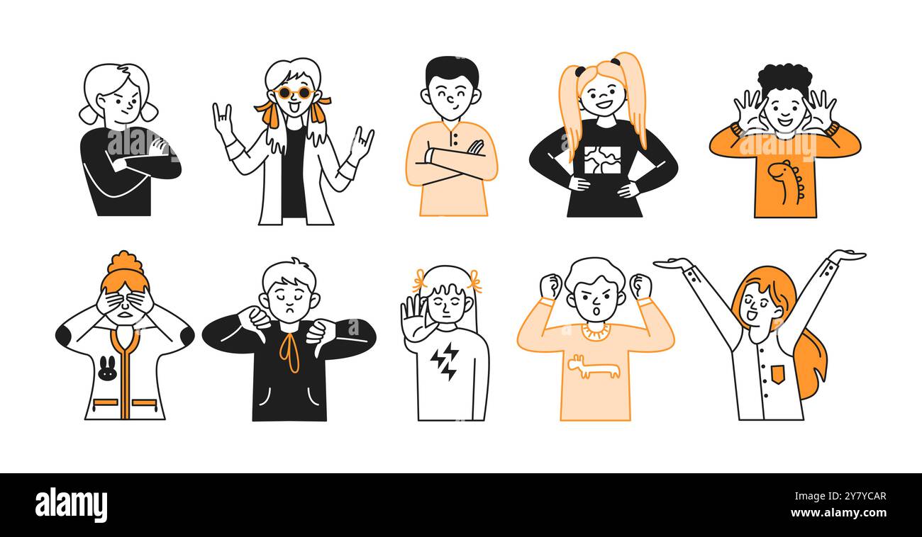 Diverse group of children expressing different emotions with gestures Stock Vector Image & Art ...