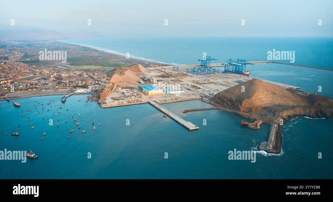Chancay seaport. Located in Peru, Mega port under construction, future ...