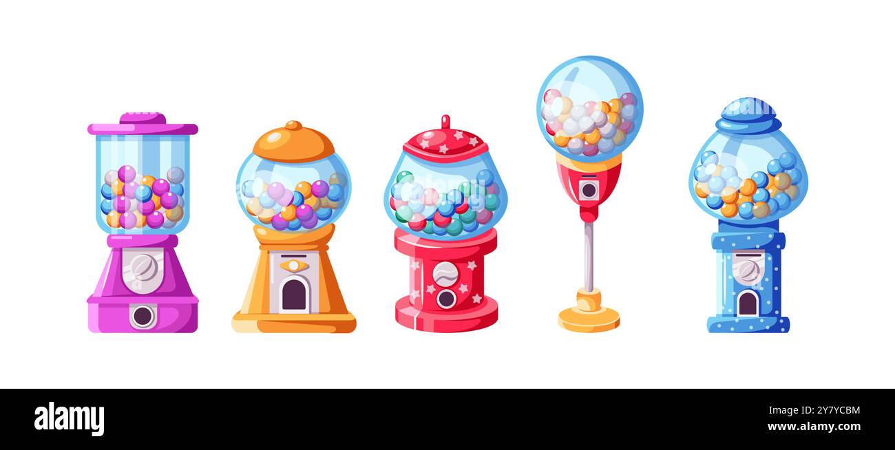 Collection of gumball vending machines flat illustration Stock Vector ...