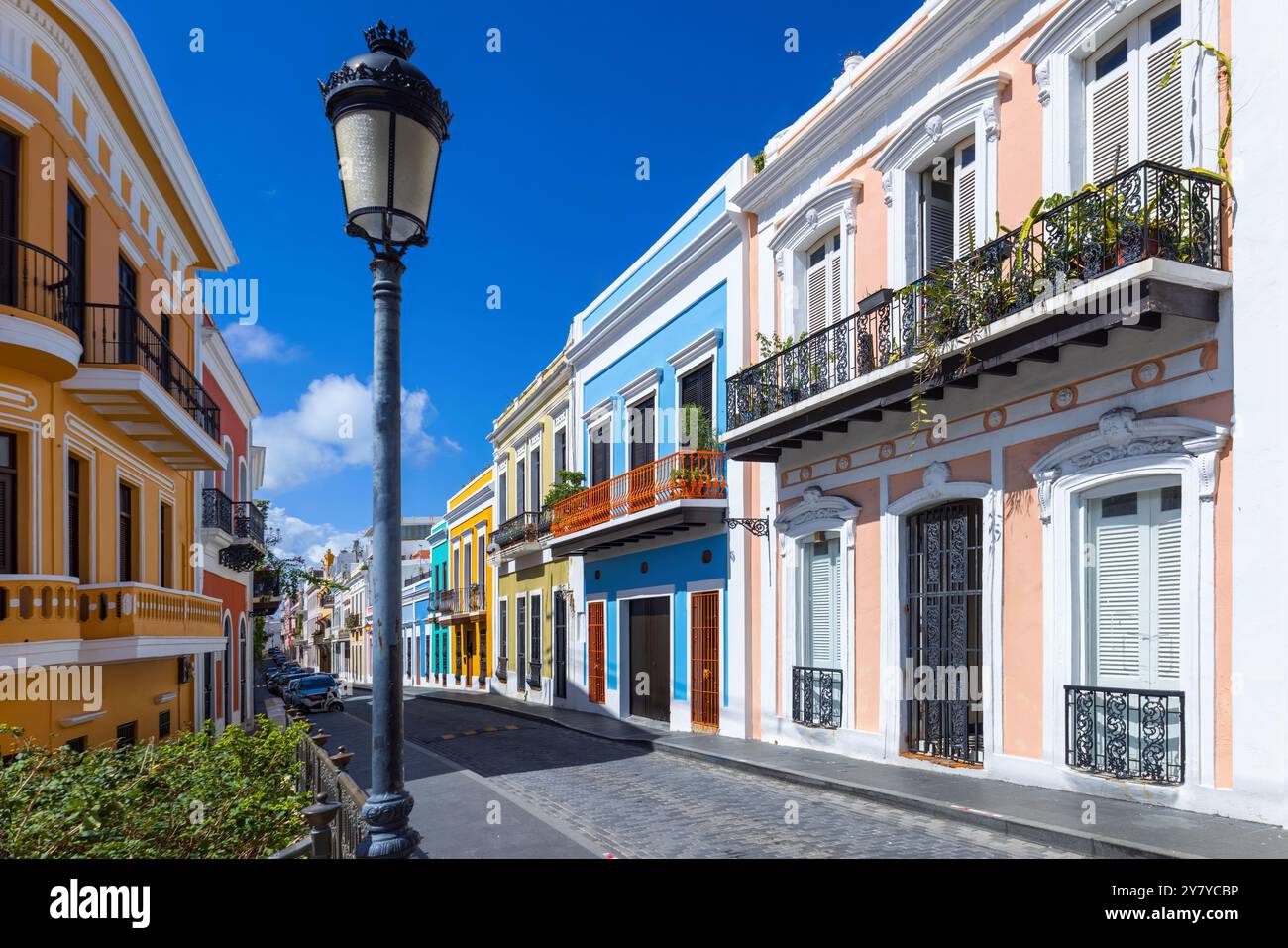 Puerto Rico, aerial view of San Juan colorful colonial historic center ...