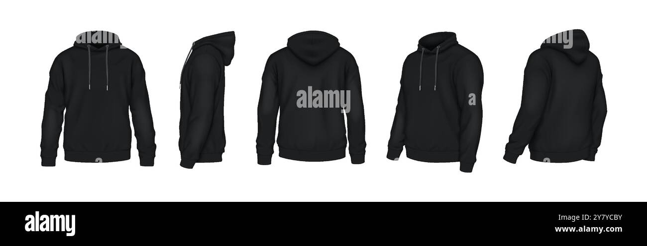 Black hoodies with logo mockup realistic illustration set Stock Vector ...