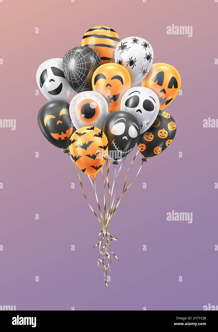 Bunch of Halloween themed balloons with scary funny faces Stock Vector ...