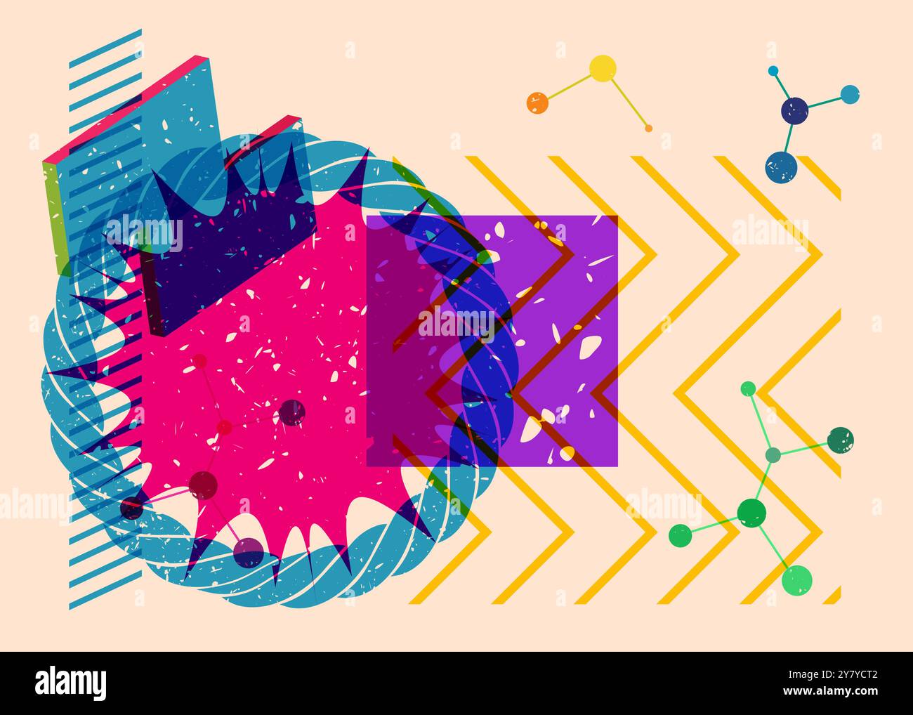 Colorful geometric shapes. Object in trendy riso graph design. Geometry elements abstract ...