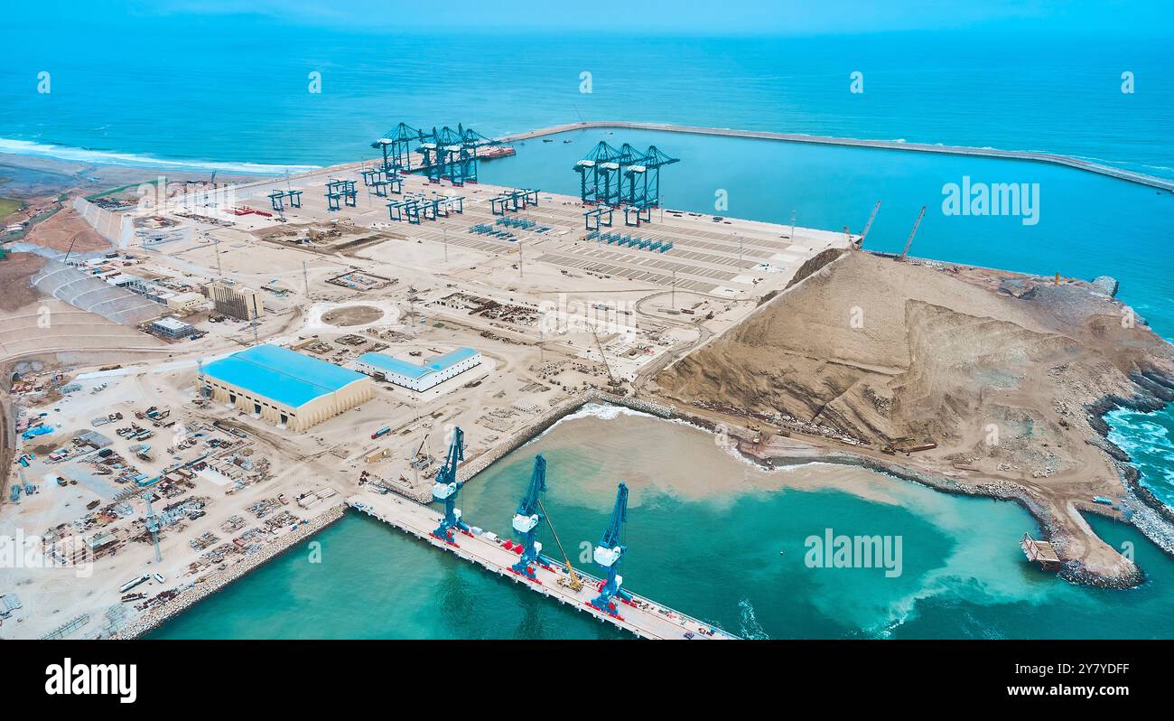 Chancay seaport. Located in Peru, Mega port under construction, future ...