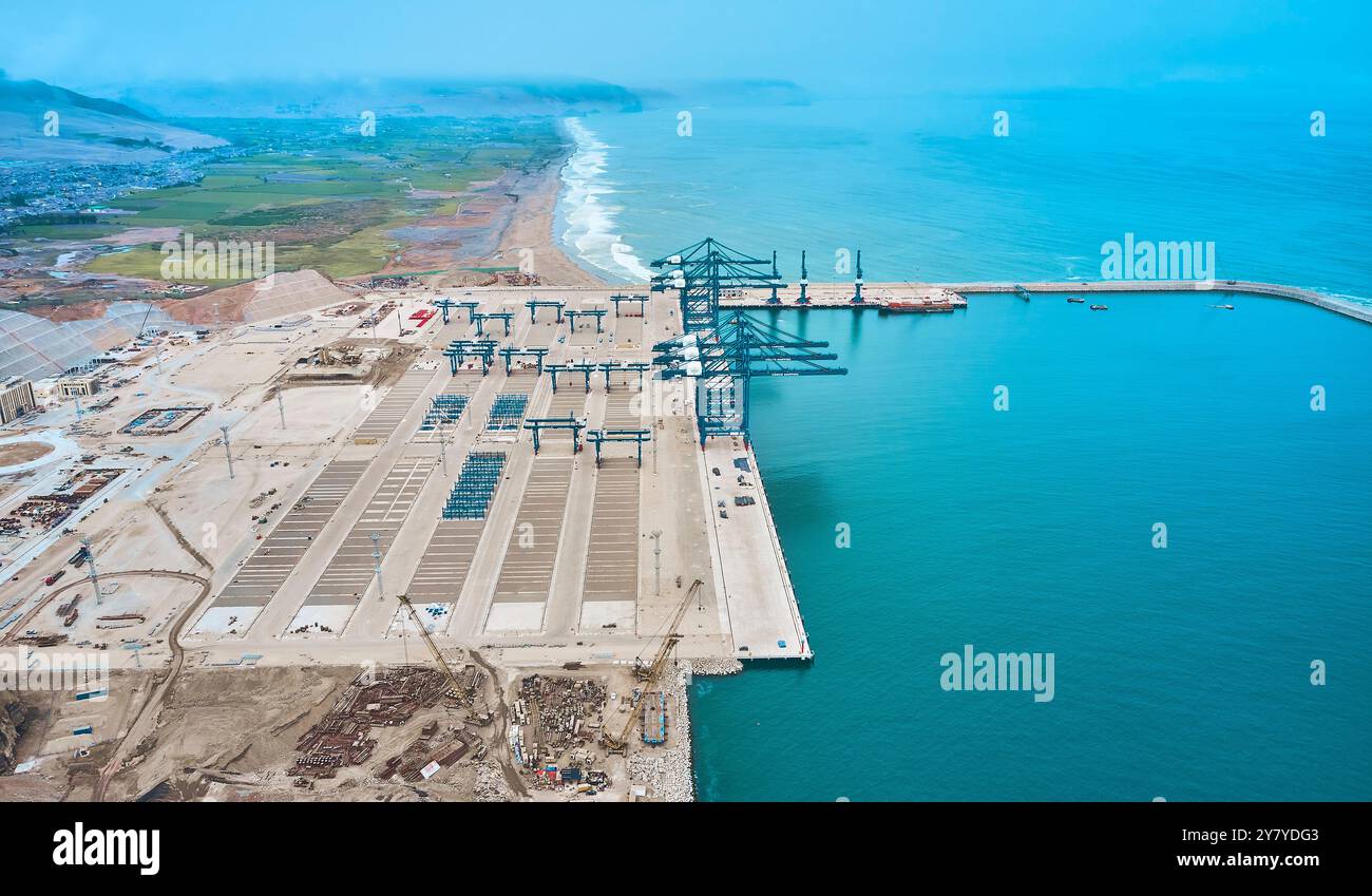 Chancay seaport. Located in Peru, Mega port under construction, future ...