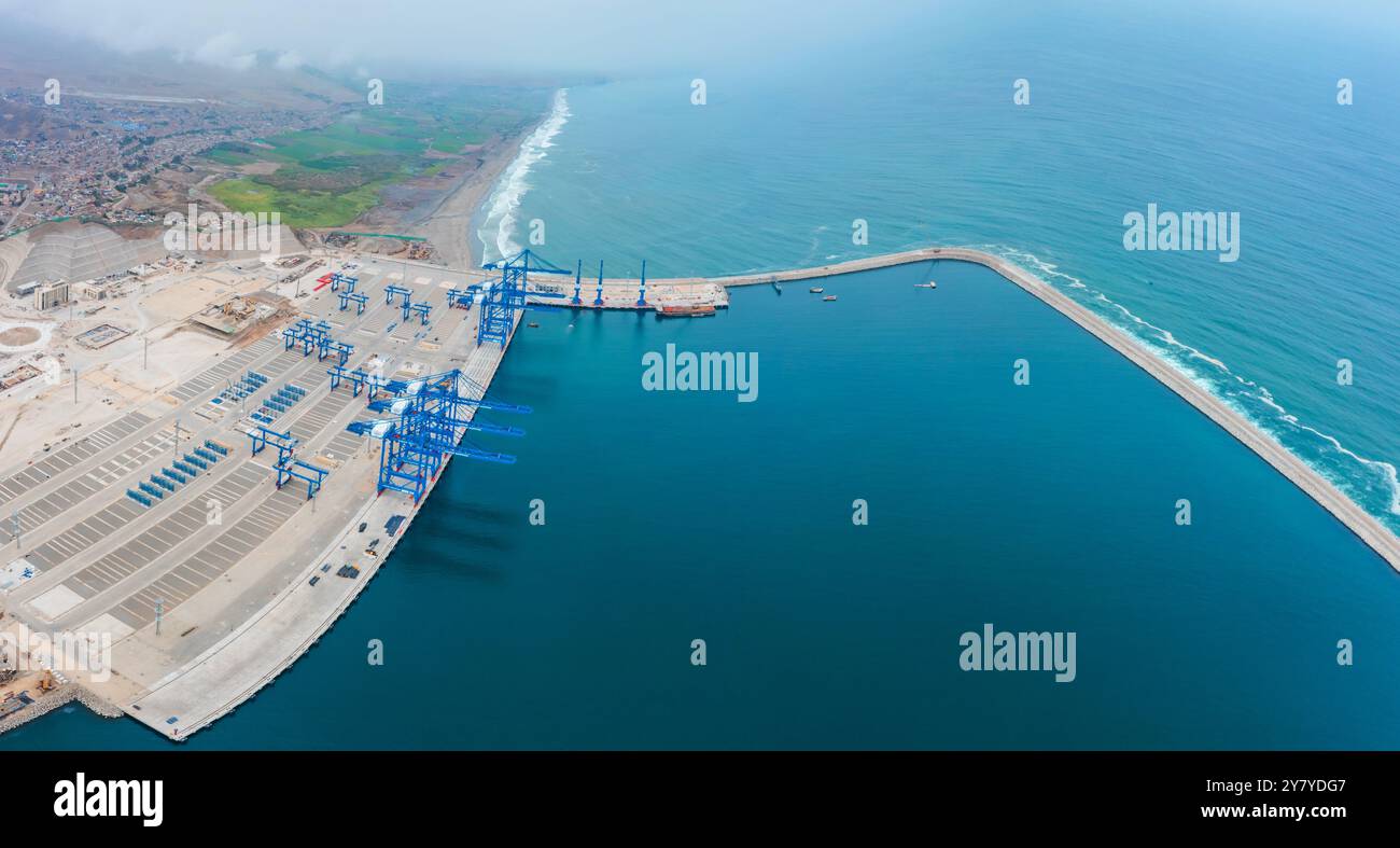Chancay seaport. Located in Peru, Mega port under construction, future ...