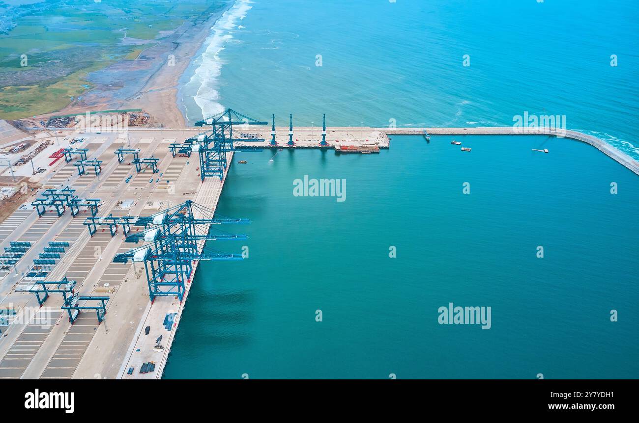 Chancay seaport. Located in Peru, Mega port under construction, future ...