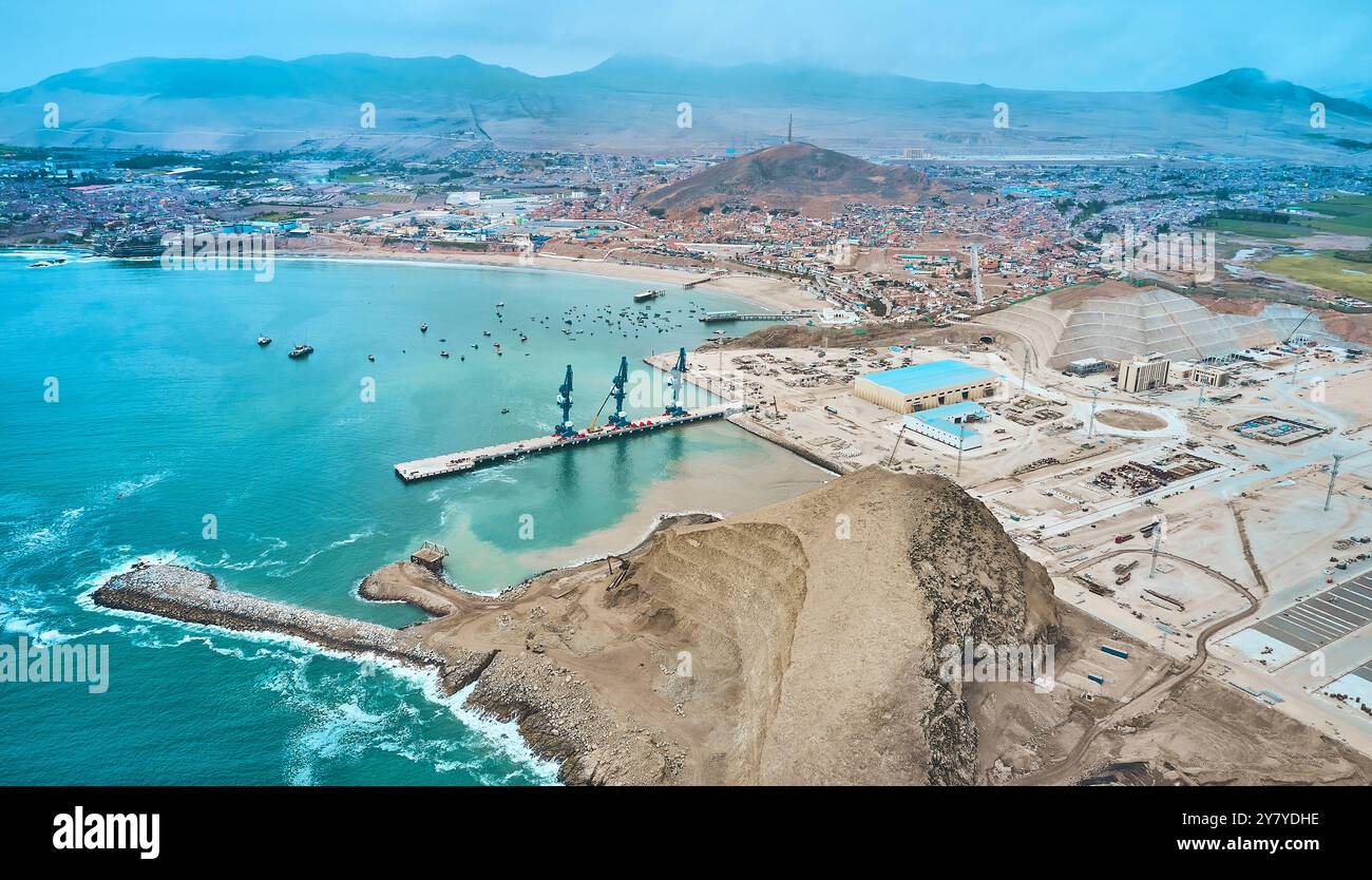 Panoramic view of Chancay Mega seaport. Located in Peru, under ...