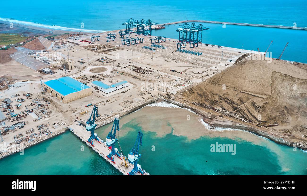 Chancay seaport. Located in Peru, Mega port under construction, future ...