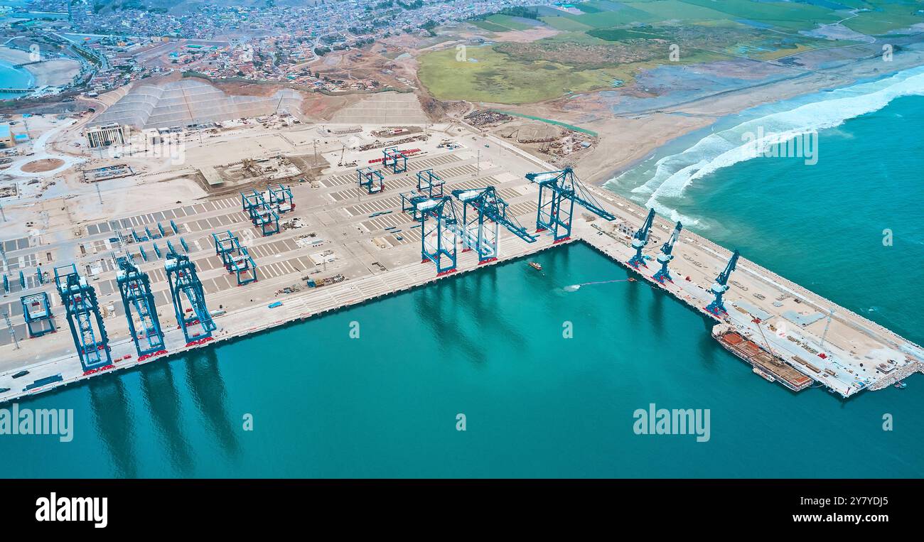 Chancay seaport. Located in Peru, Mega port under construction, future ...