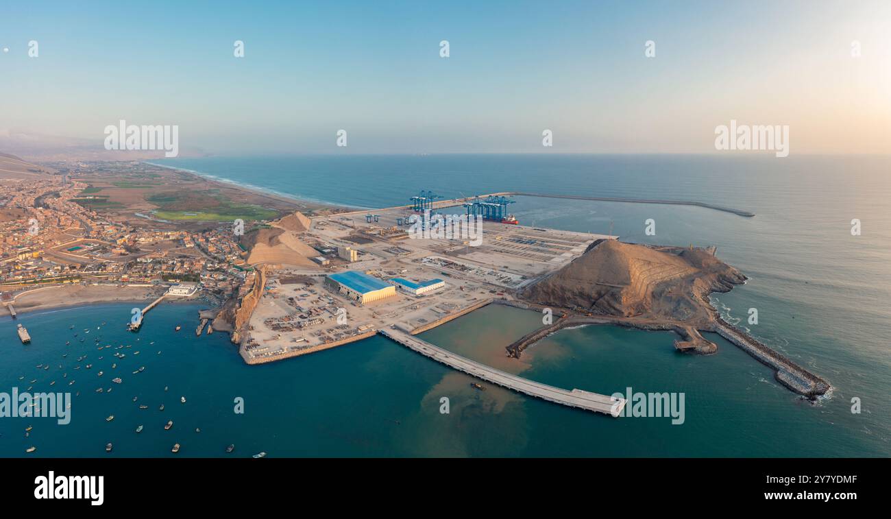 Panoramic view of Chancay Mega seaport. Located in Peru, under ...